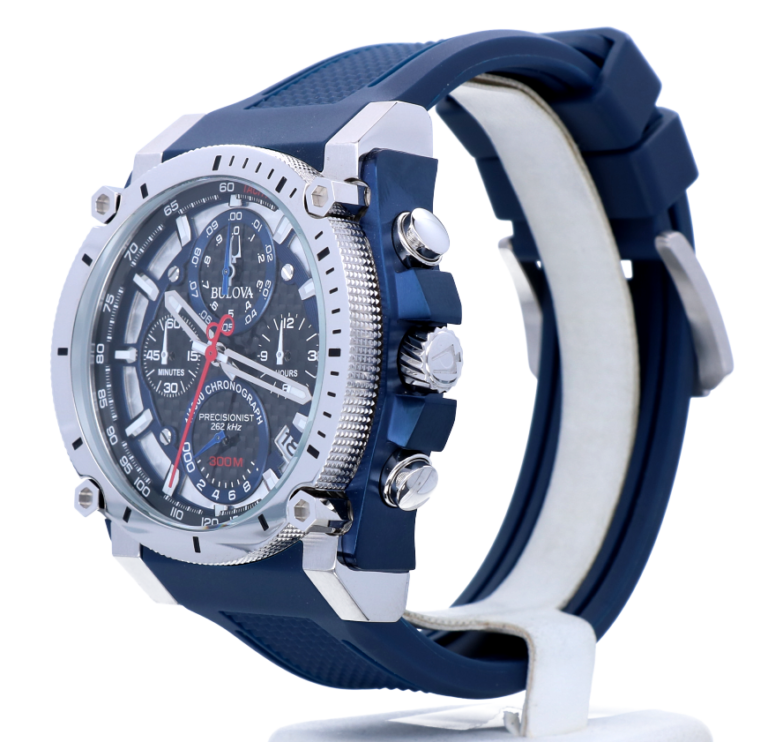 Bulova Precisionist Men's Blue Steel Blue Rubber Strap 44,5 mm - Kleen ...